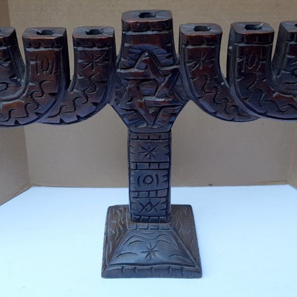 R Joseph | Holiday | Tall R Joseph Signed Wooden Carved Menorah Hanukah ...